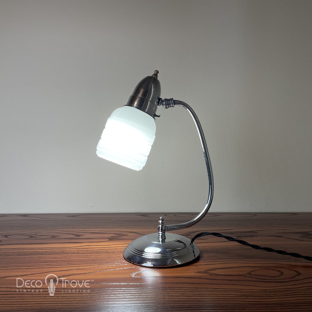 Curved Chrome & White Glass Shade Desk Lamp - RESTORED - Etsy