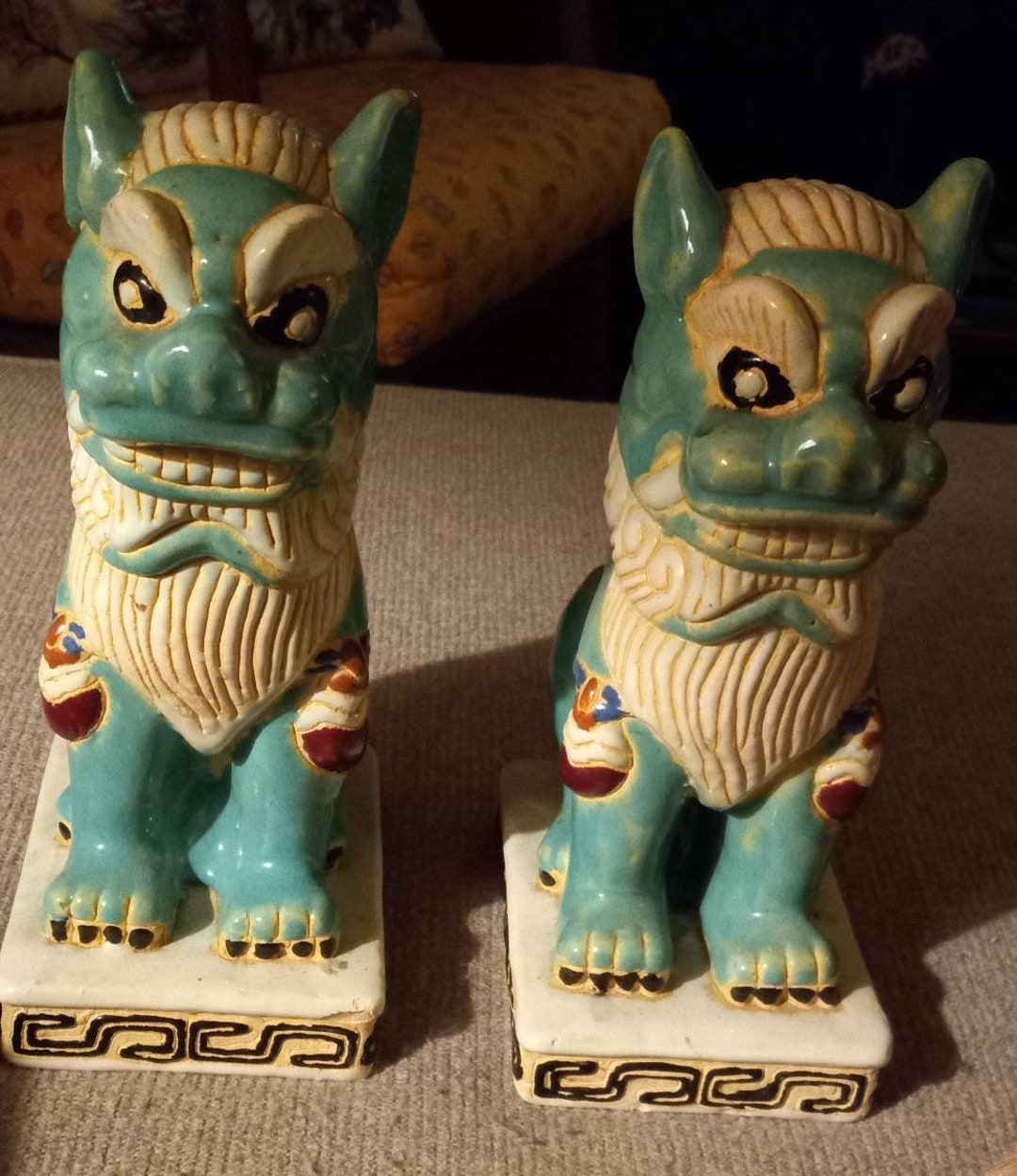 Foo Dogs or Lions hand Carved Porcelain or Ceramic Turquoise - Etsy