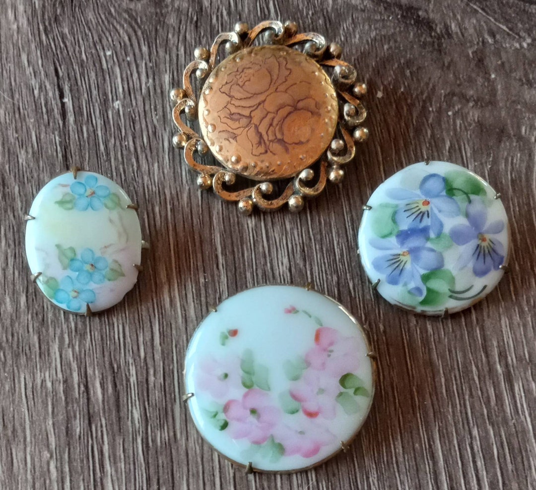 Victorian Hand Painted Porcelain Pins. Set of 3 Victorian Porcelain ...