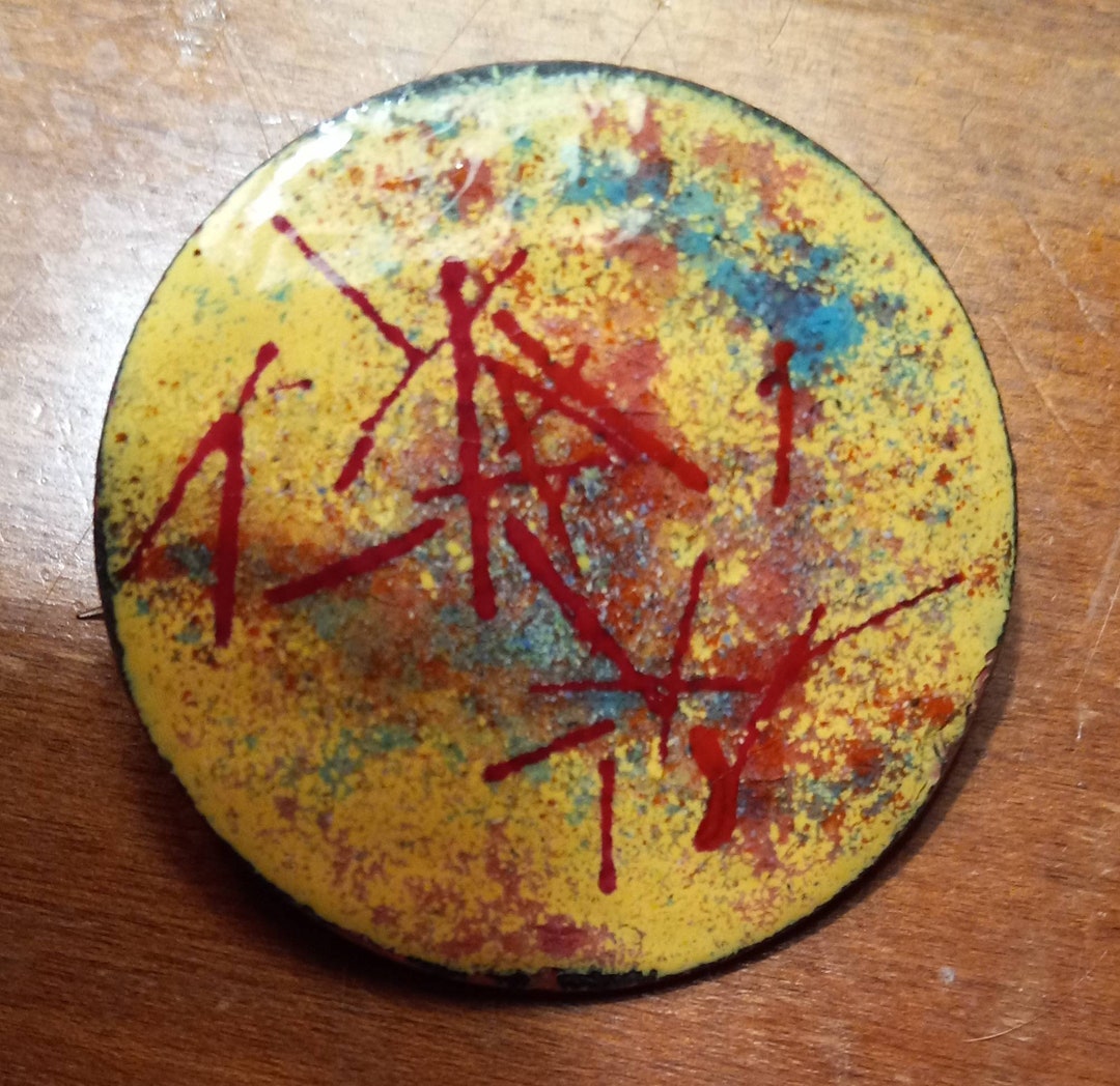 Midcentury Modern Enamal on Copper Pins. Two Unmarked Artist Pins. One ...