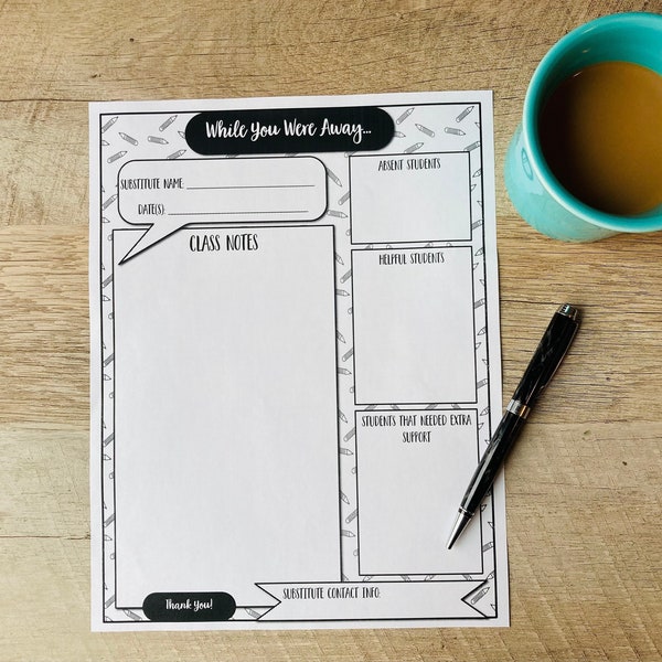 Sub Teacher Report - Etsy