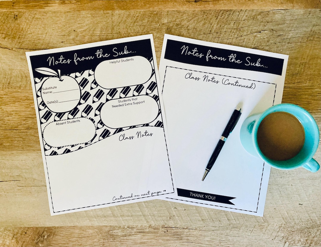 Substitute Teacher Note, Substitute Teacher Form, Substitute Teacher ...