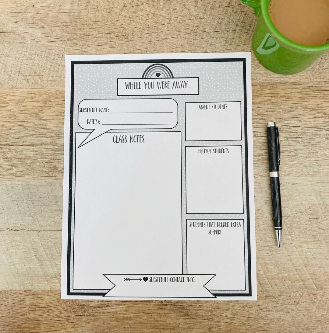 Substitute Teacher Note, Substitute Teacher Report, Printable Sub Note ...
