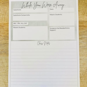 Professional Sub Note, While You Were Away, Substitute Teacher Note ...