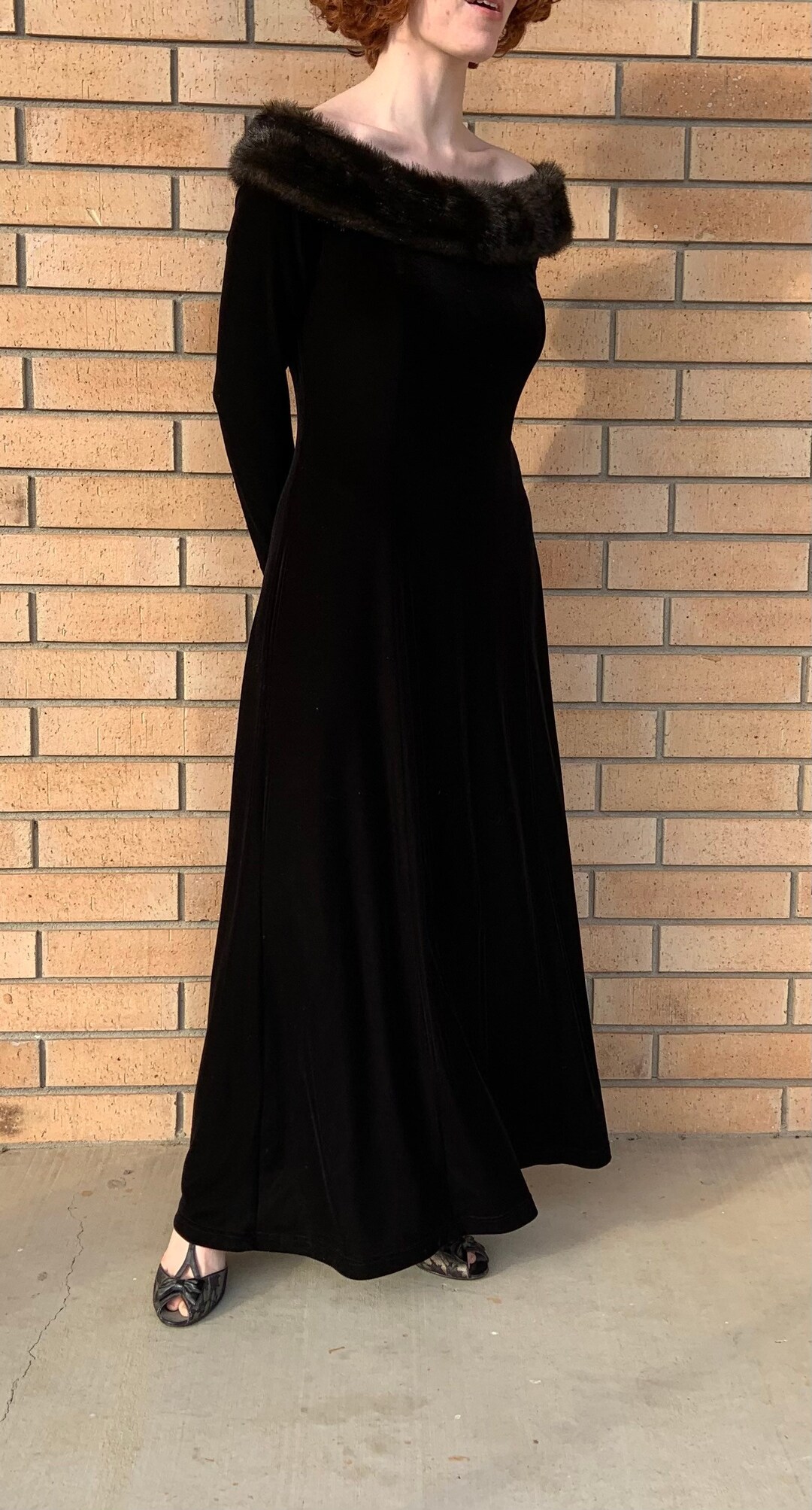 1990s Cachet Velvet and Faux Fur Dress - Etsy