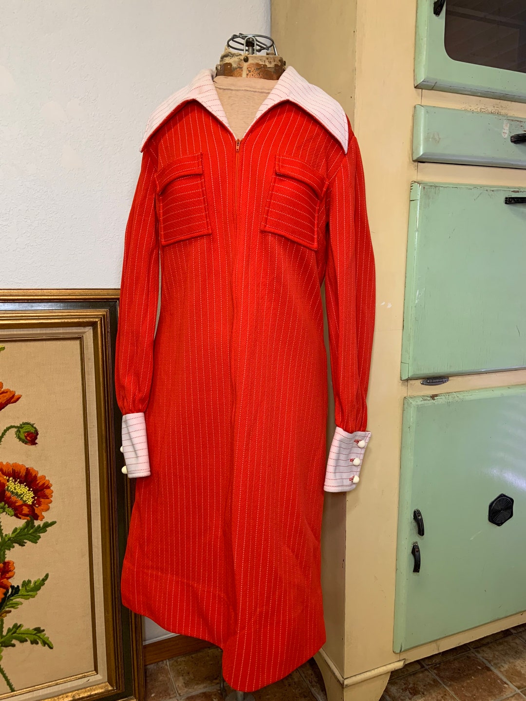 1970s Joe Barry Dress/ Red and White Pinstripe/ Size M/l - Etsy