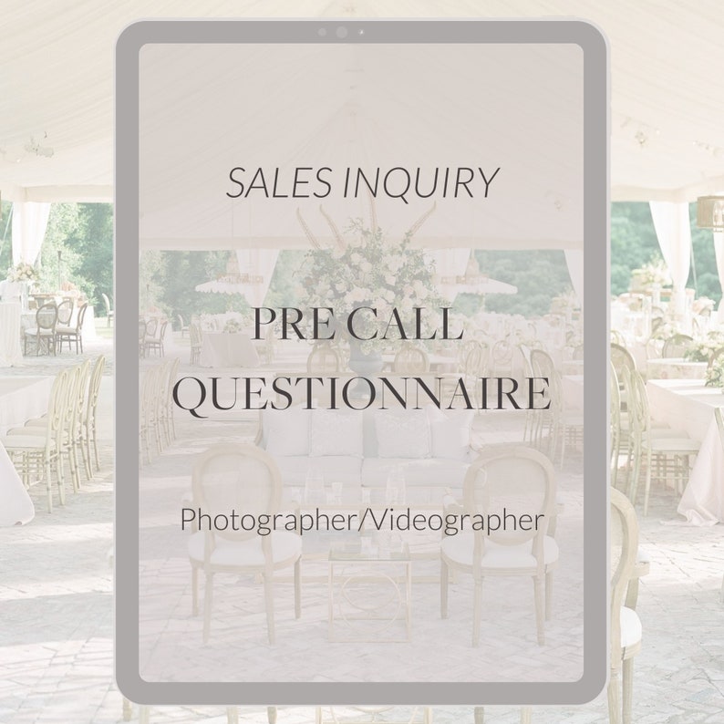 Sales Inquiry Pre Call Questionnaire Photographer/videographer - Etsy