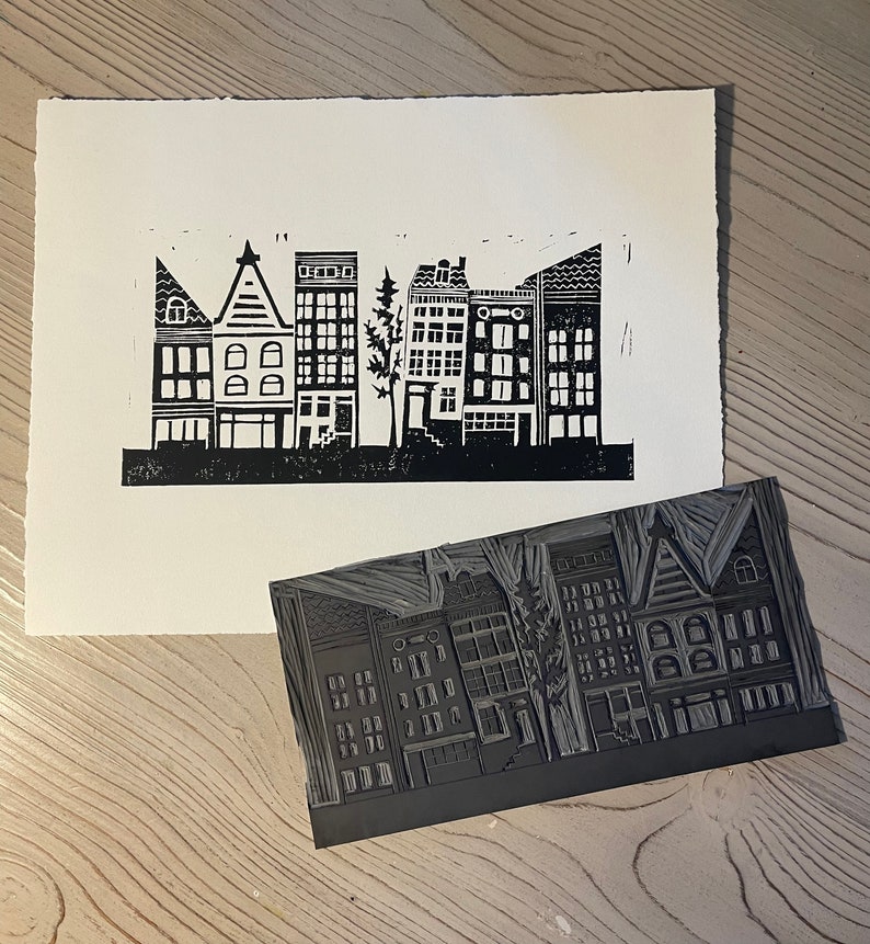 Amsterdam Linocut Print - Etsy