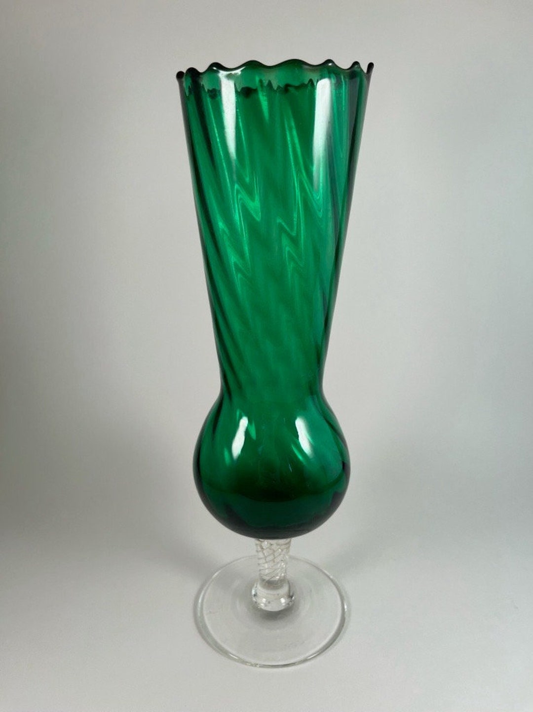 Mid-century Empoli Emerald Green Glass Pedestal Vase 10 - Etsy