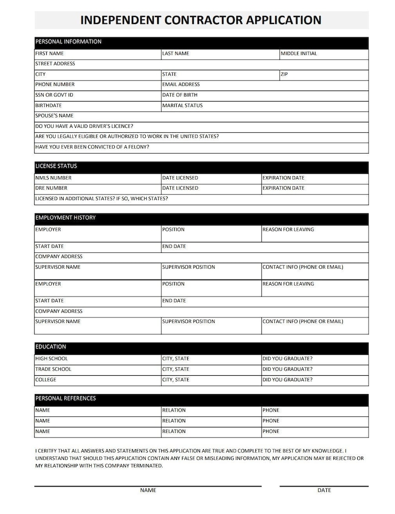 INDEPENDENT CONTRACTOR APPLICATION - Etsy