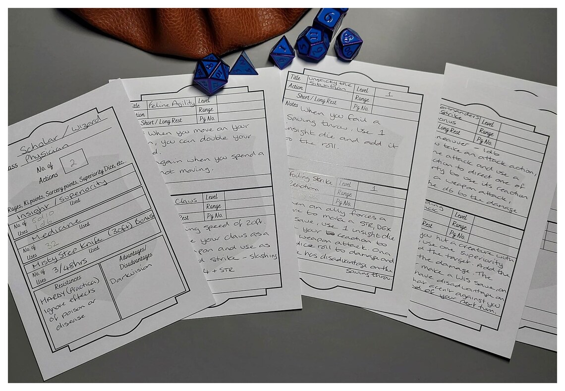 Dnd Fillable Ability Cards: A6 Battle Action Cards - Etsy