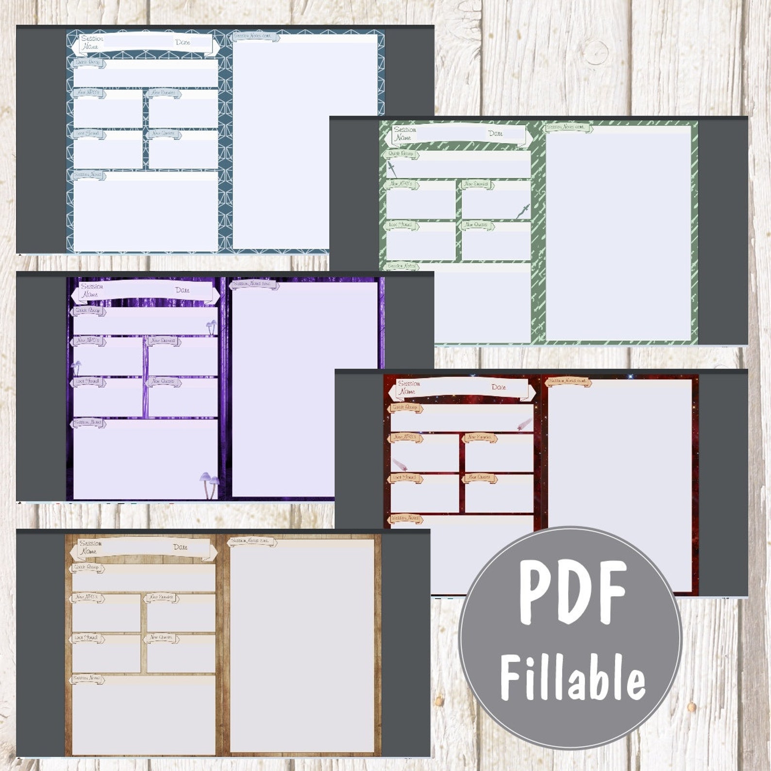 Session Notes: RPG Summary Sheet, 5 Designs (printable PDF) - Etsy