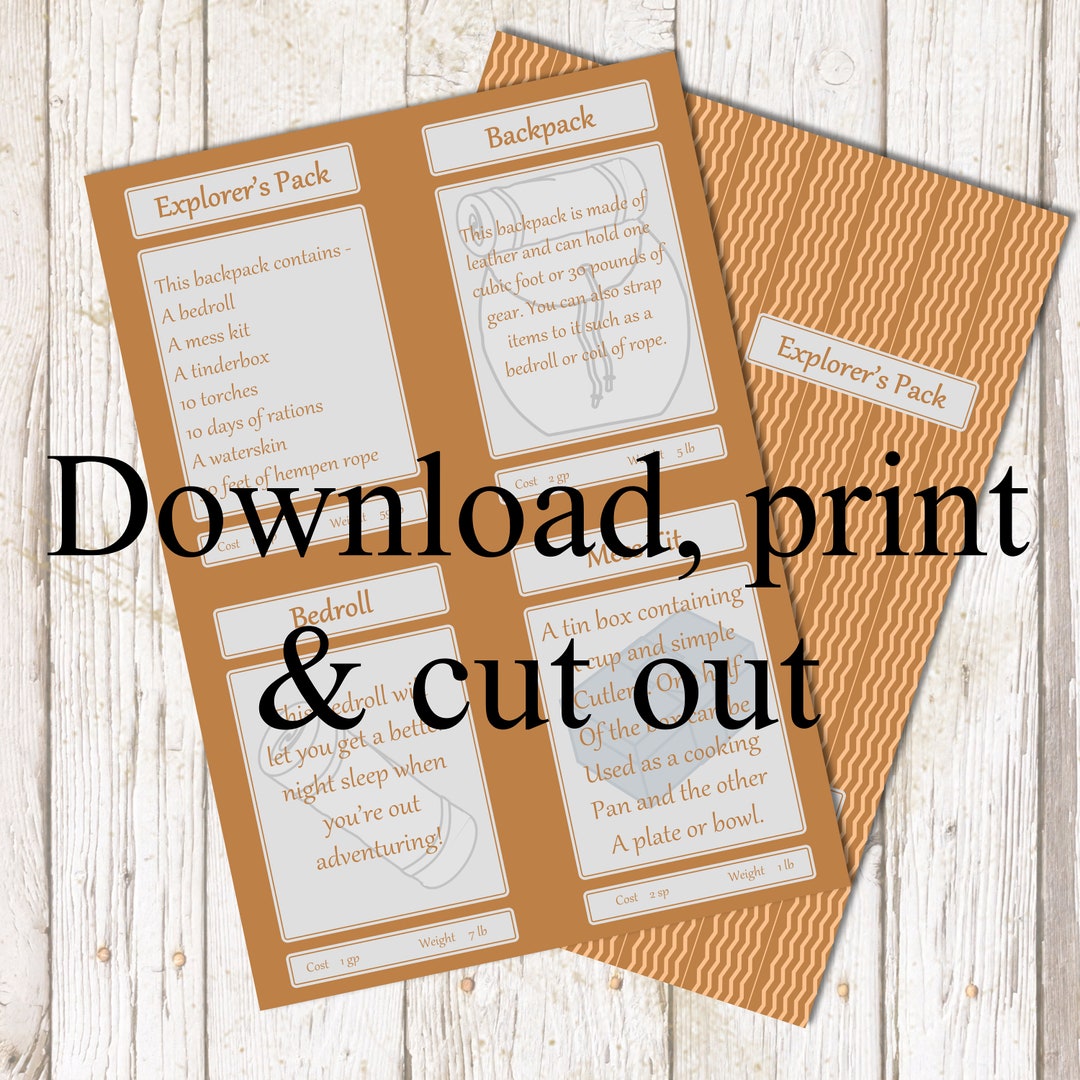 Printable Explorer's Pack for Dnd 5e Great Player and DM - Etsy