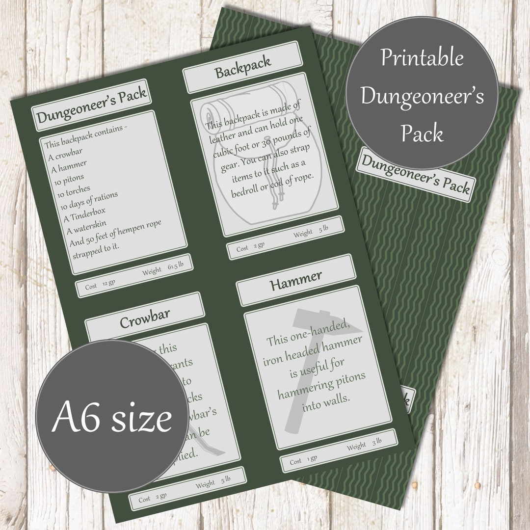 Printable Dungeoneer Pack for Dnd 5e, Great Player and DM Tool ...
