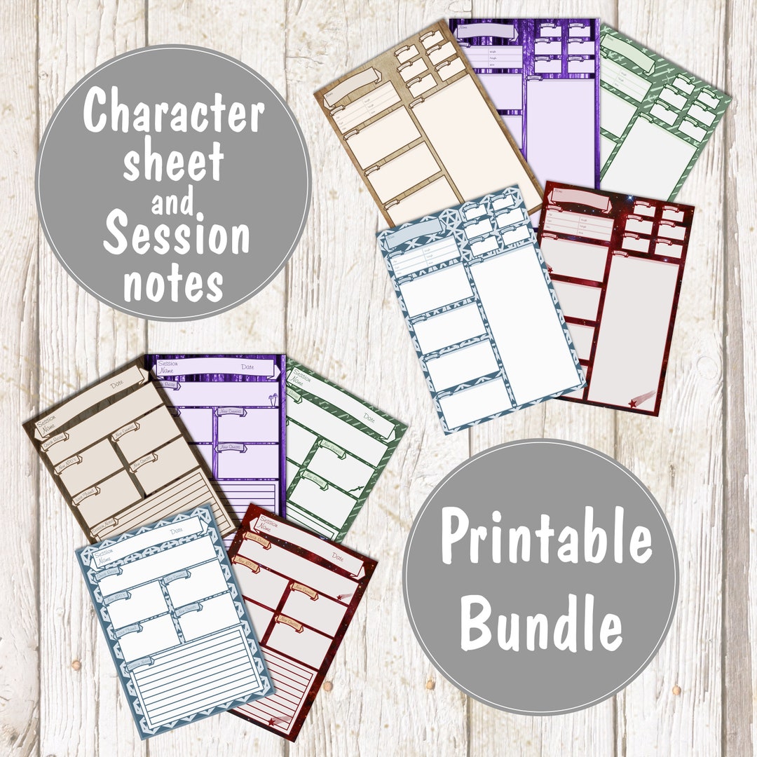 Dnd Printable Bundle of Session Notes and Character Sheet Sets, 5 ...
