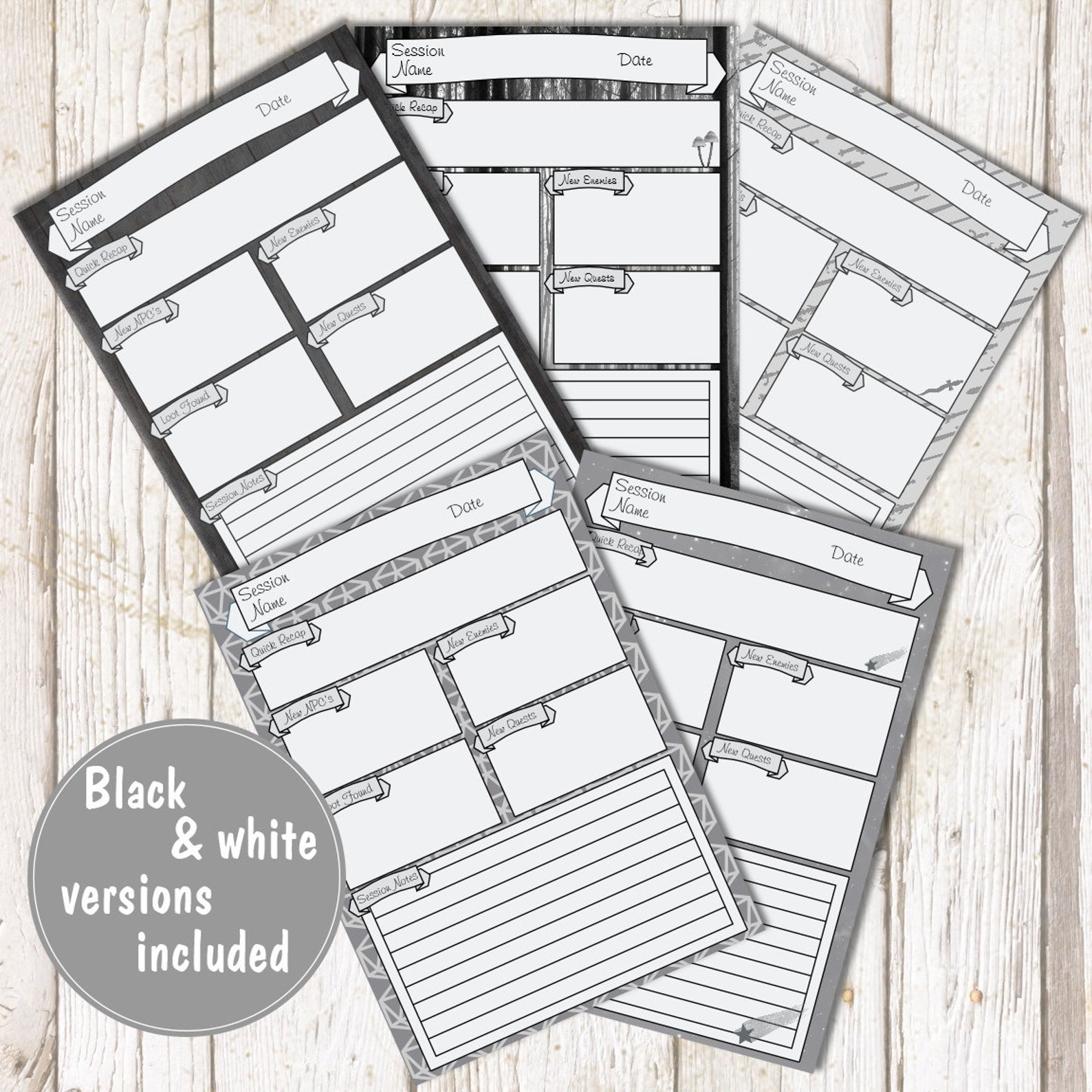 Session Notes: RPG Summary Sheet, 5 Designs (printable PDF) - Etsy