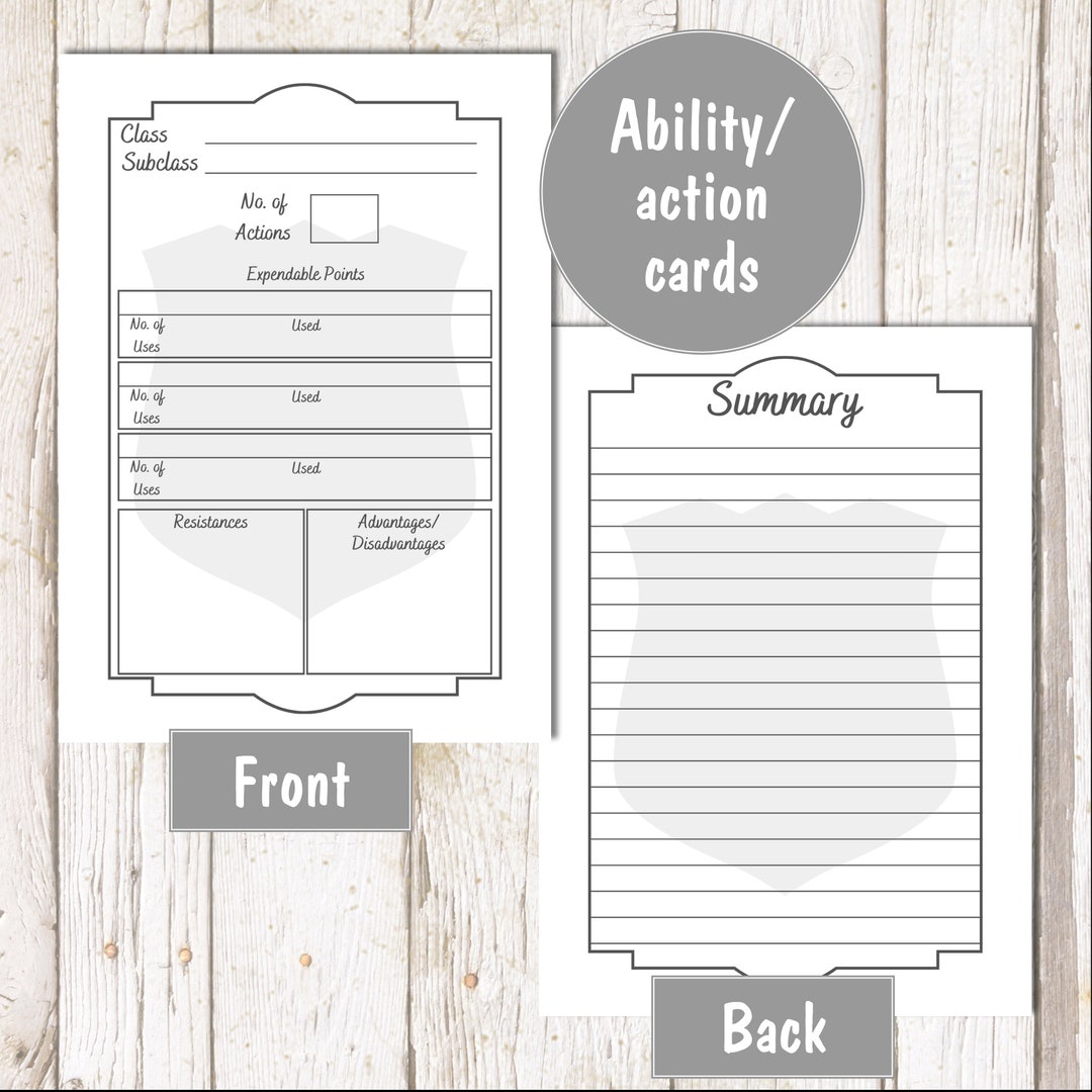 Dnd Fillable Ability Cards, Action Cards, Battle Pack - A6 Size - for ...