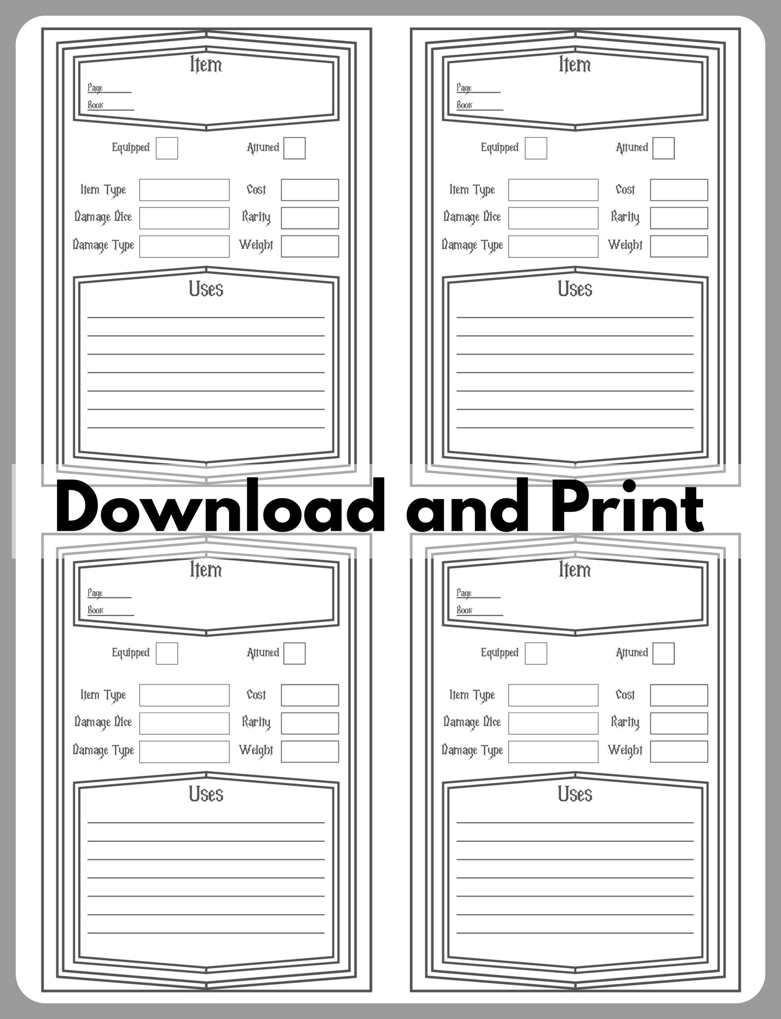 Item Cards/inventory Cards for Your Dnd Campaign Printable - Etsy