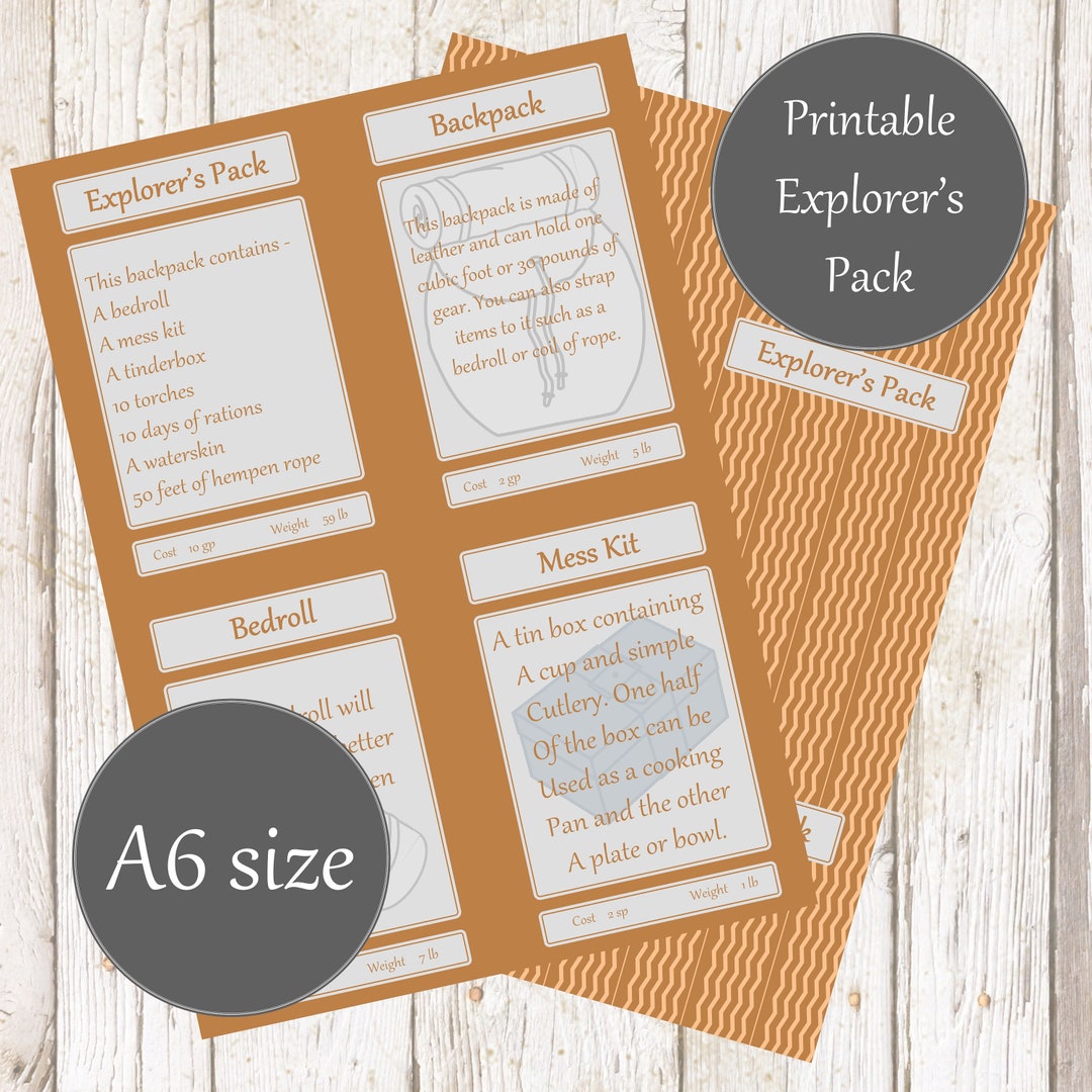 Printable Explorer's Pack for Dnd 5e, Great Player and DM Tool ...