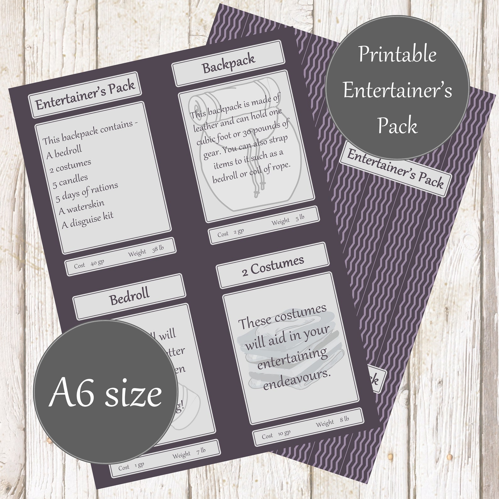 Printable Entertainers Pack for Dnd 5e, Great Player and DM Tool ...