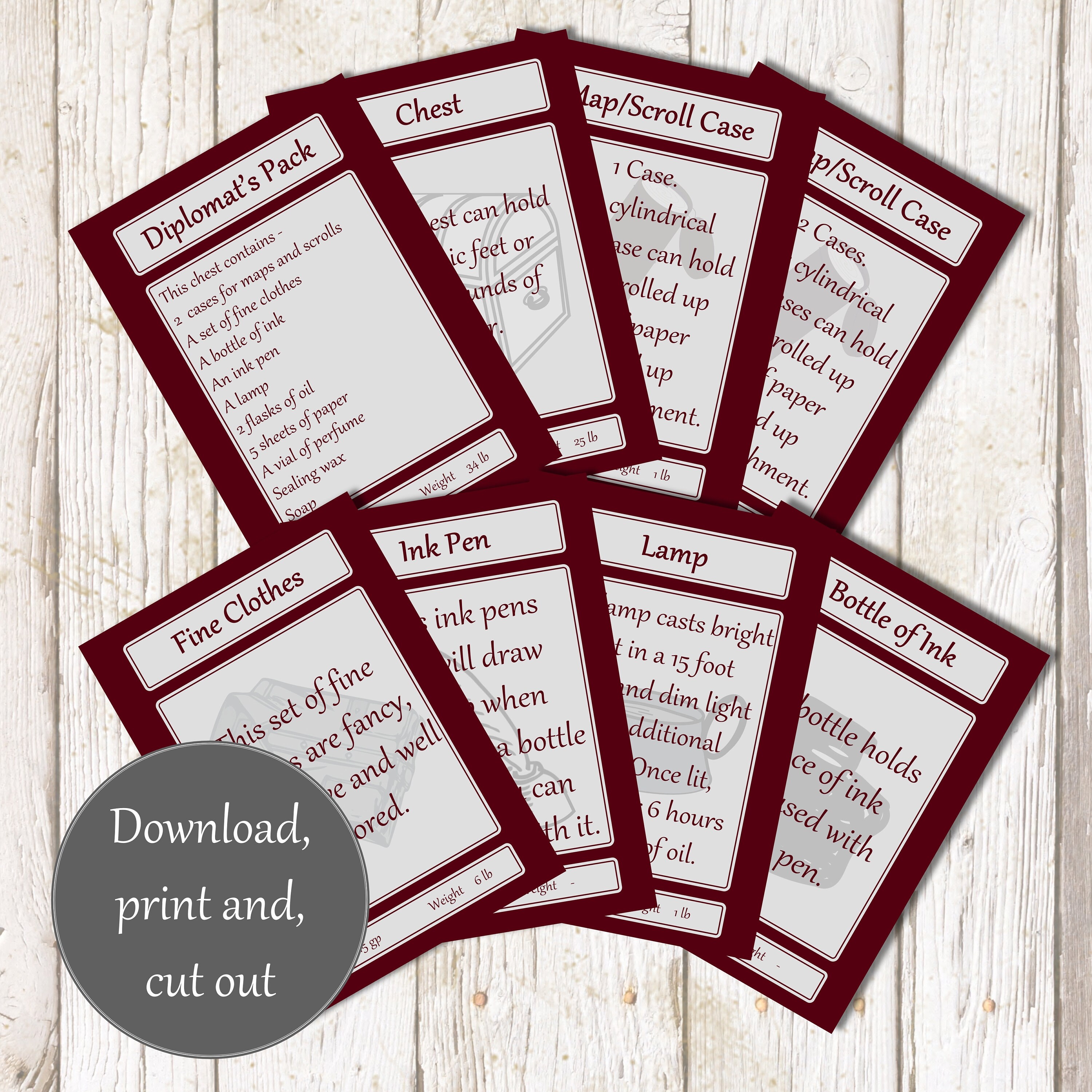 Printable Diplomat's Pack for Dnd 5e, Great Player and DM Tool ...