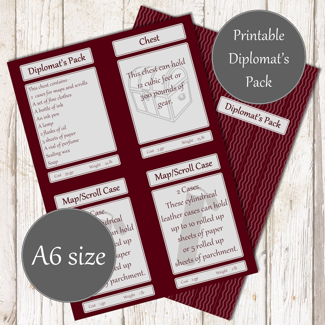 Printable Diplomat's Pack for Dnd 5e, Great Player and DM Tool ...