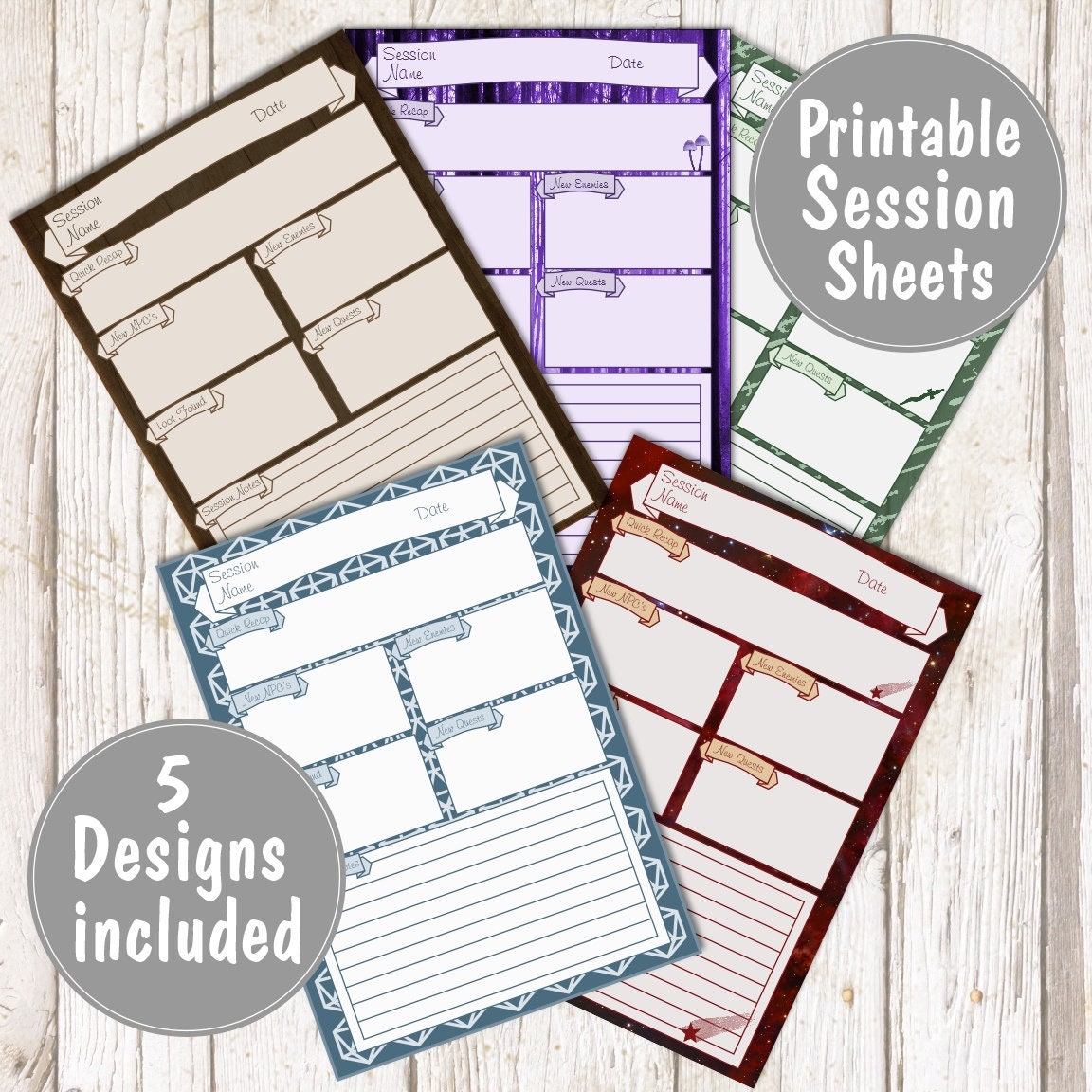 Session Notes: RPG Summary Sheet, 5 Designs (printable PDF) - Etsy