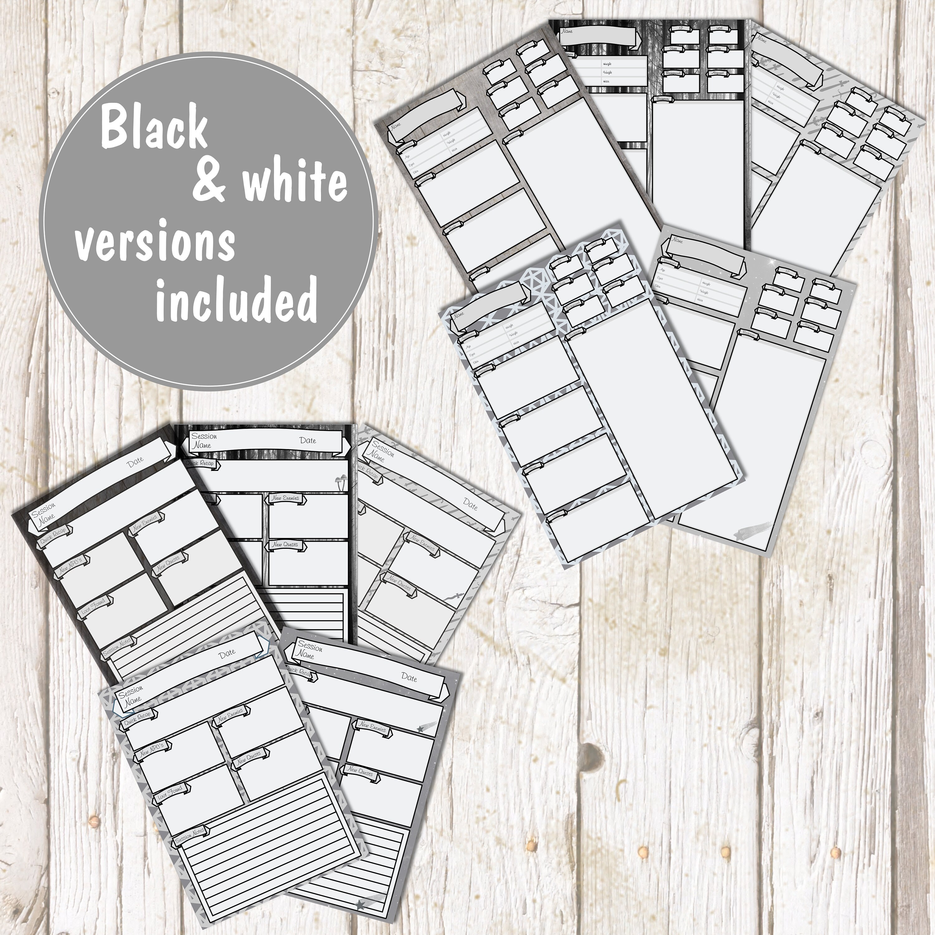Dnd Printable Bundle of Session Notes and Character Sheet Sets, 5 ...