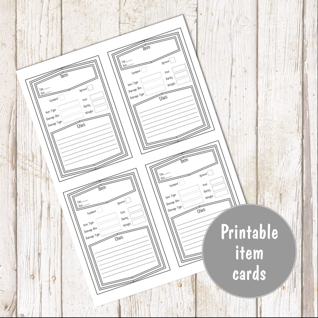 Item Cards/inventory Cards for Your Dnd Campaign - Printable - Etsy