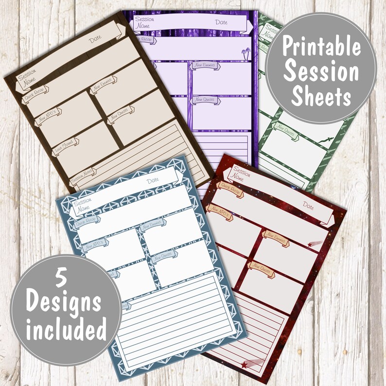 Dnd Printable Bundle of Session Notes and Character Sheet Sets, 5 ...