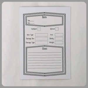 Item Cards/inventory Cards for Your Dnd Campaign Printable - Etsy
