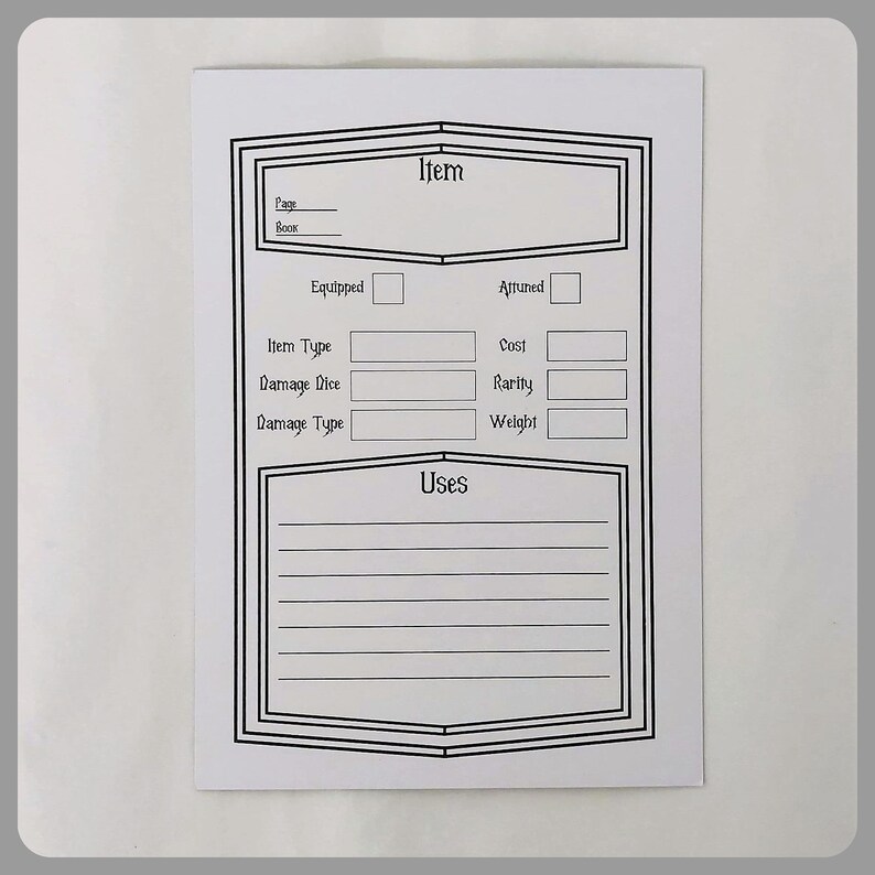 Item Cards/inventory Cards for Your Dnd Campaign Printable - Etsy