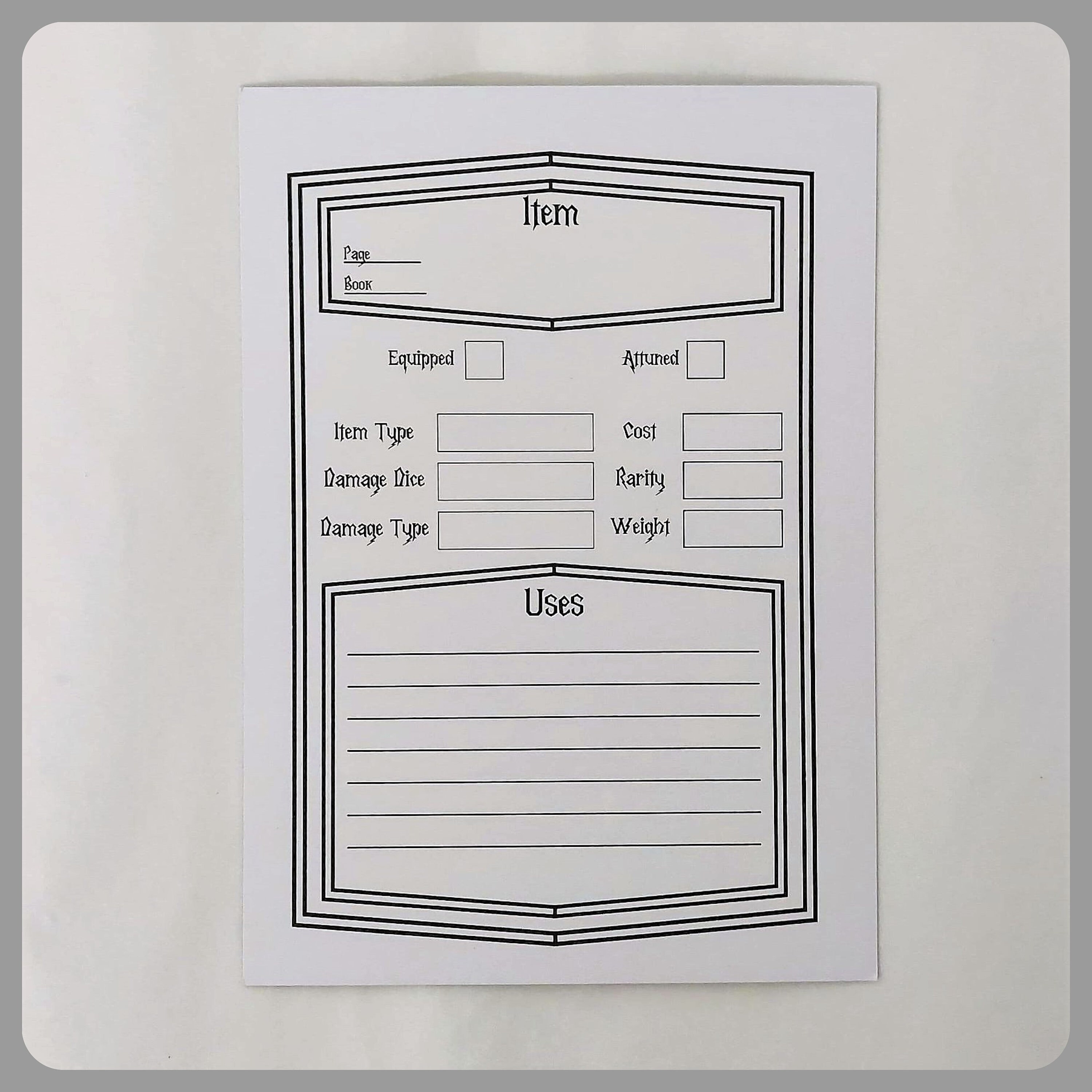 Item Cards/inventory Cards for Your Dnd Campaign Printable - Etsy