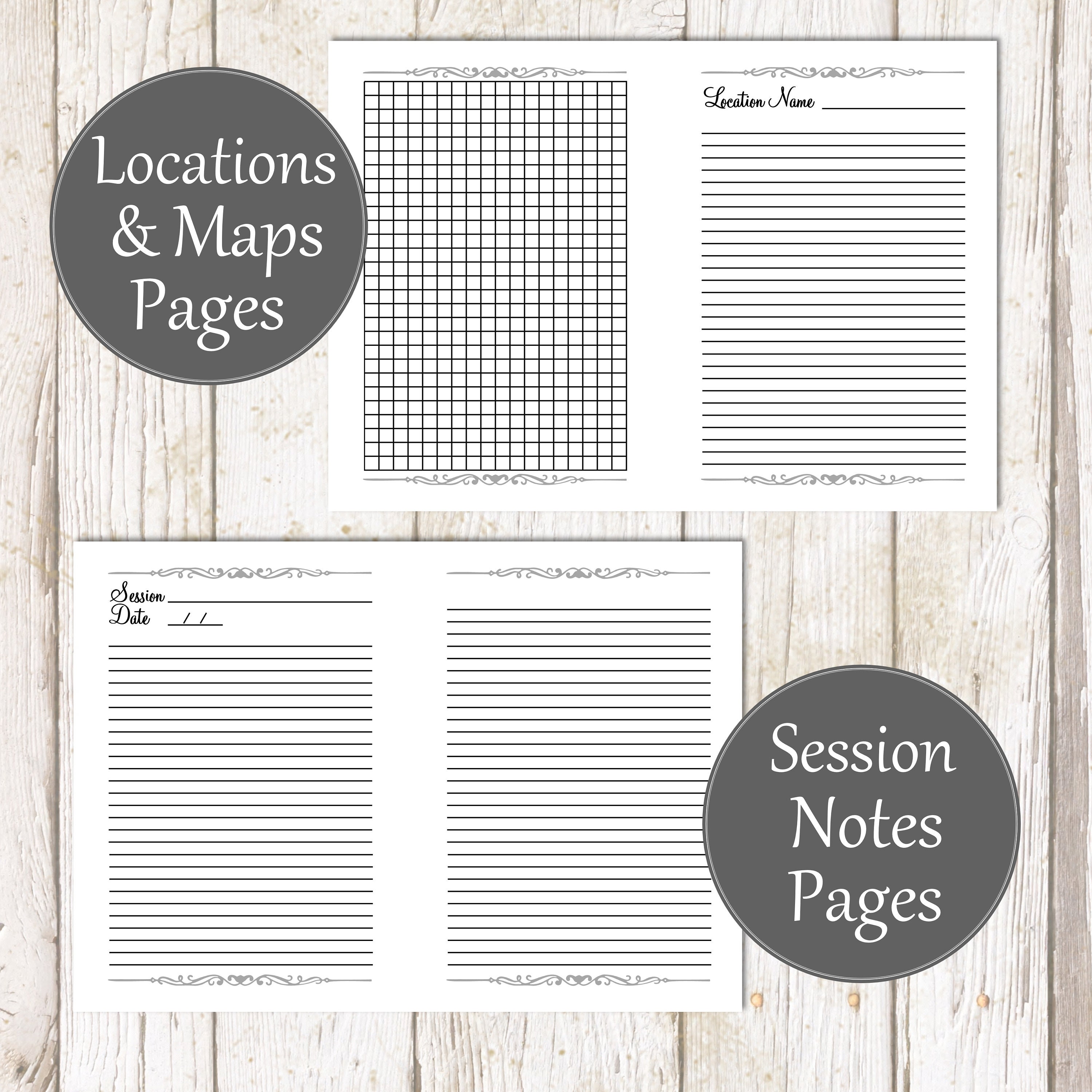Printable Character Sheet Journal, Maps & Locations and Session Notes ...