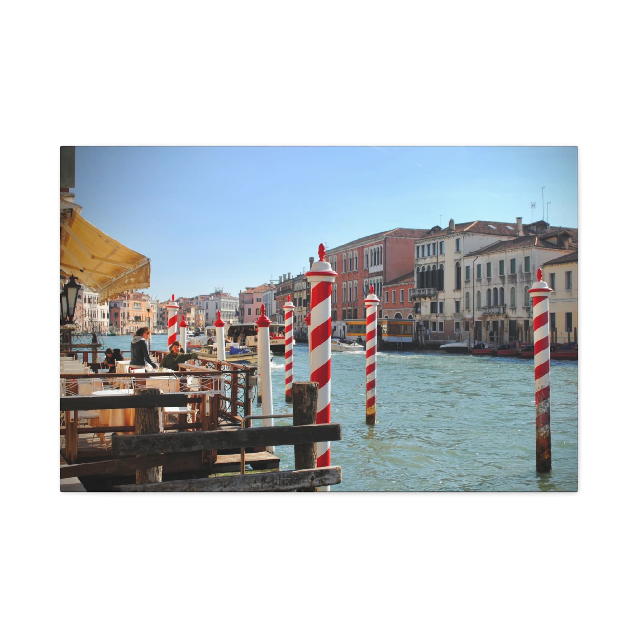 Restaurant Patio With Barber Poles Venice Italy Stretched Matte Canvas ...