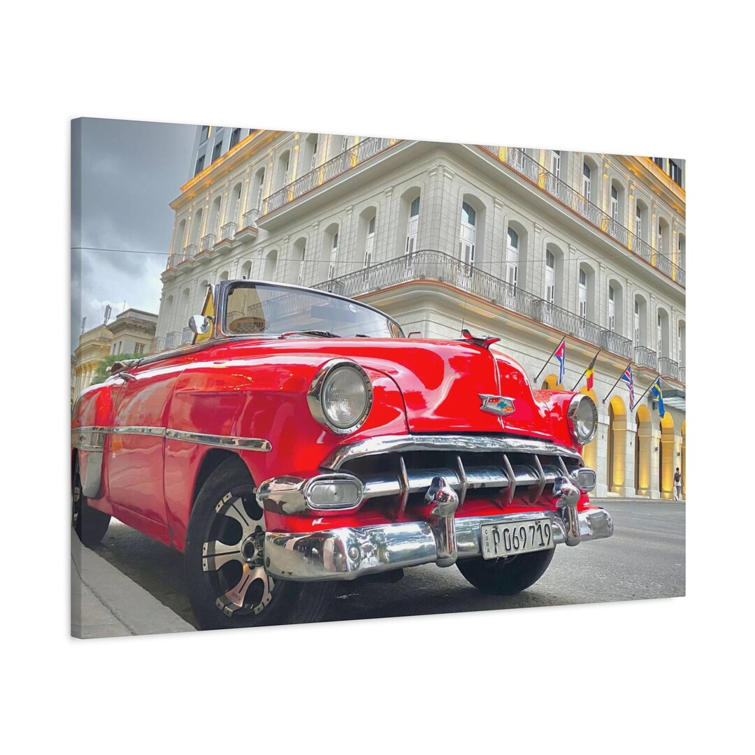 Candy Apple Red Chevy Bel Air Classic Car Havana Cuba Stretched Matte ...