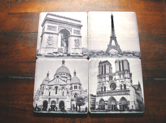 Paris Landmarks Drink Coasters Tumbled Stone set of 4 Etsy Canada