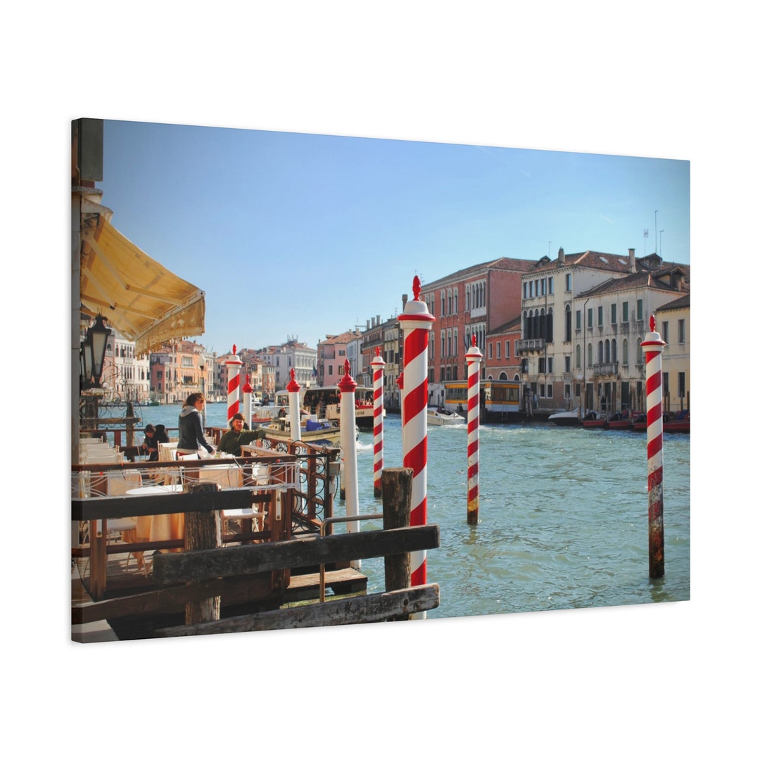 Restaurant Patio With Barber Poles Venice Italy Stretched Matte Canvas ...