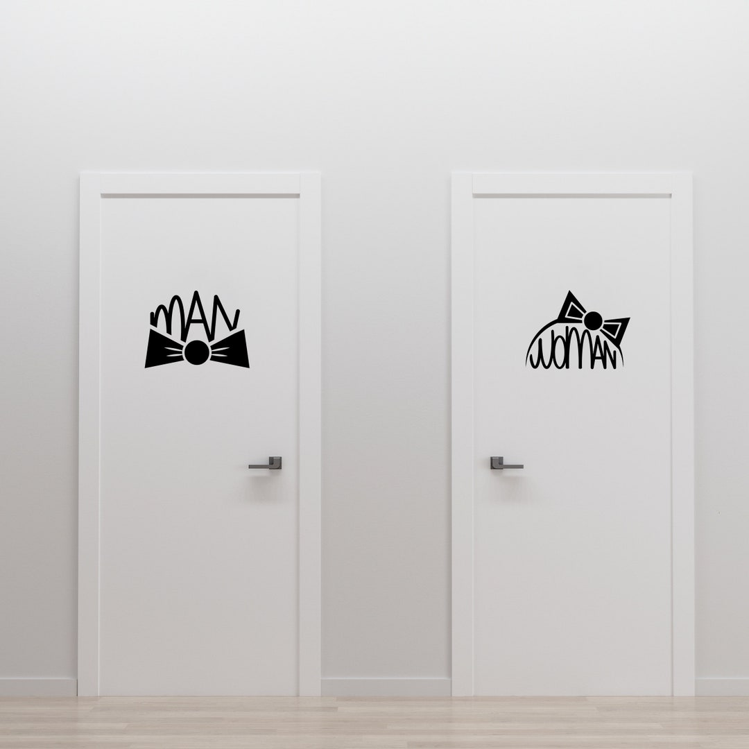 Cute Restroom Sign - Funny Decals With Bow and Titles Man and Woman ...