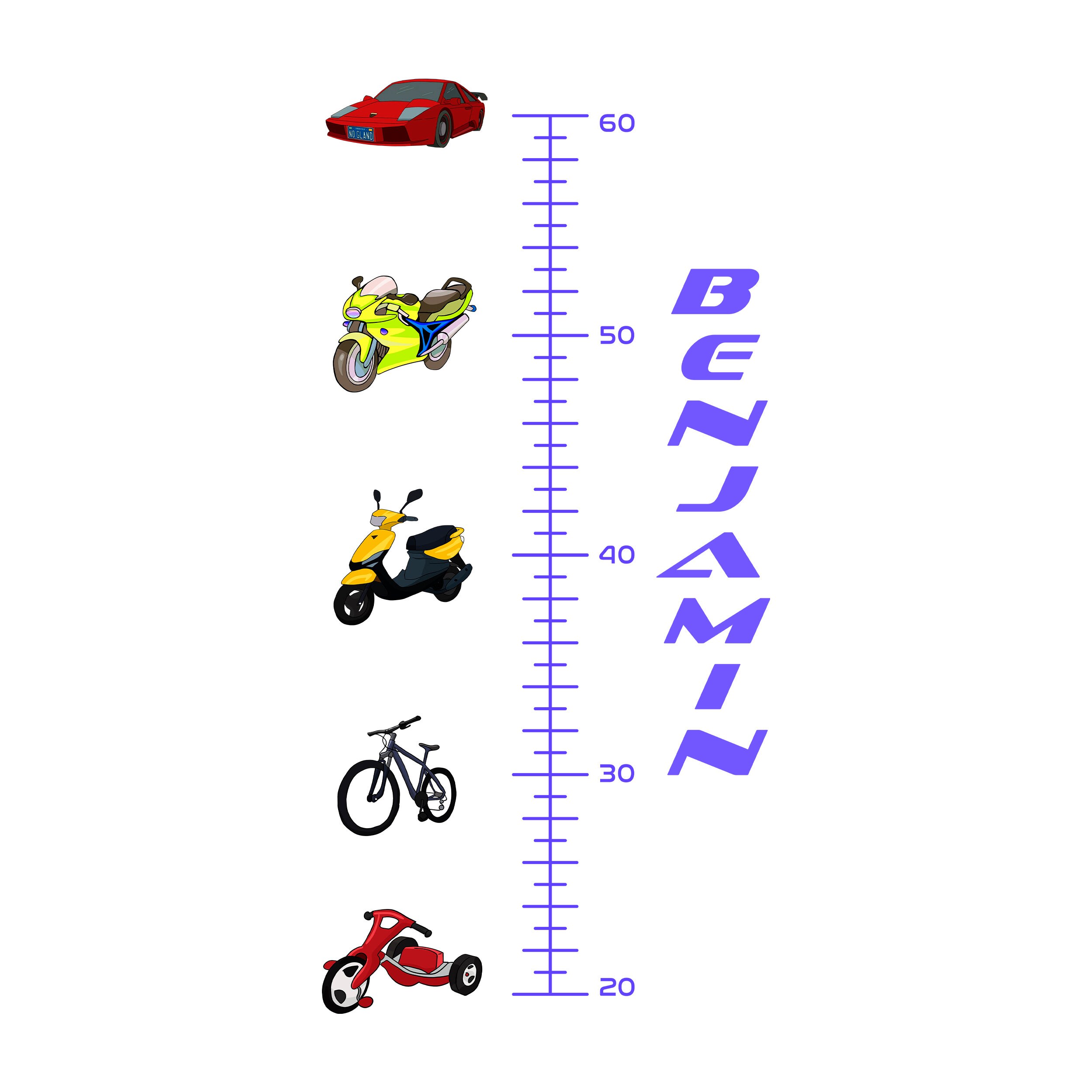 Personalised Boys Height Growth Chart With Cars Motorbike Bicycle Vinyl ...
