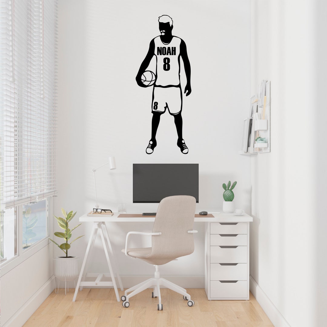 Boys Name Wall Decal With Game Player Standing With Ball Basketball ...