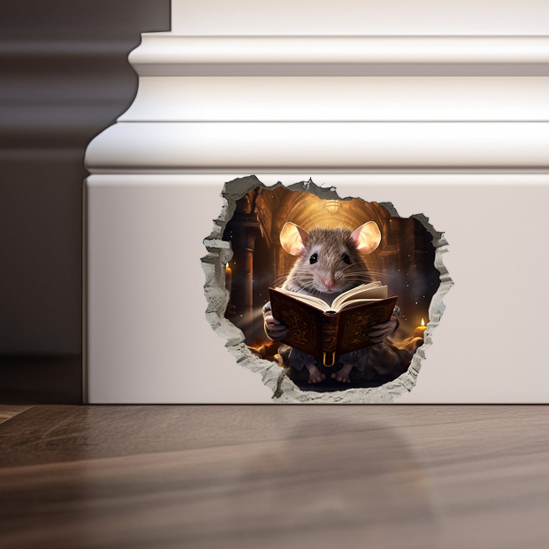 Mouse Holding Book Sticker Mouse Hole Wall Sticker Mouse Hole Wall ...