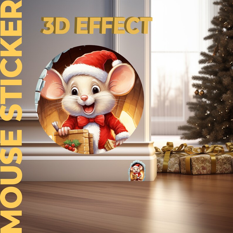 3D Mouse Stickers for Walls Christmas Mouse Wall Decal Cartoon Mouse ...
