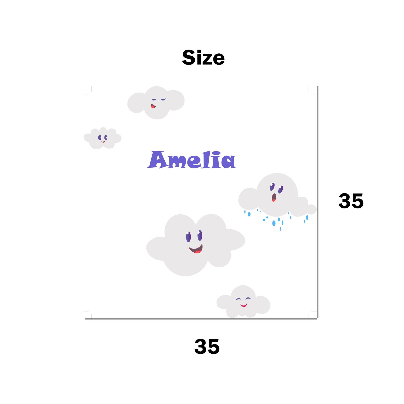 Friendly Faces on Pretty Cute White Clouds for Custom Girl Name Decal ...