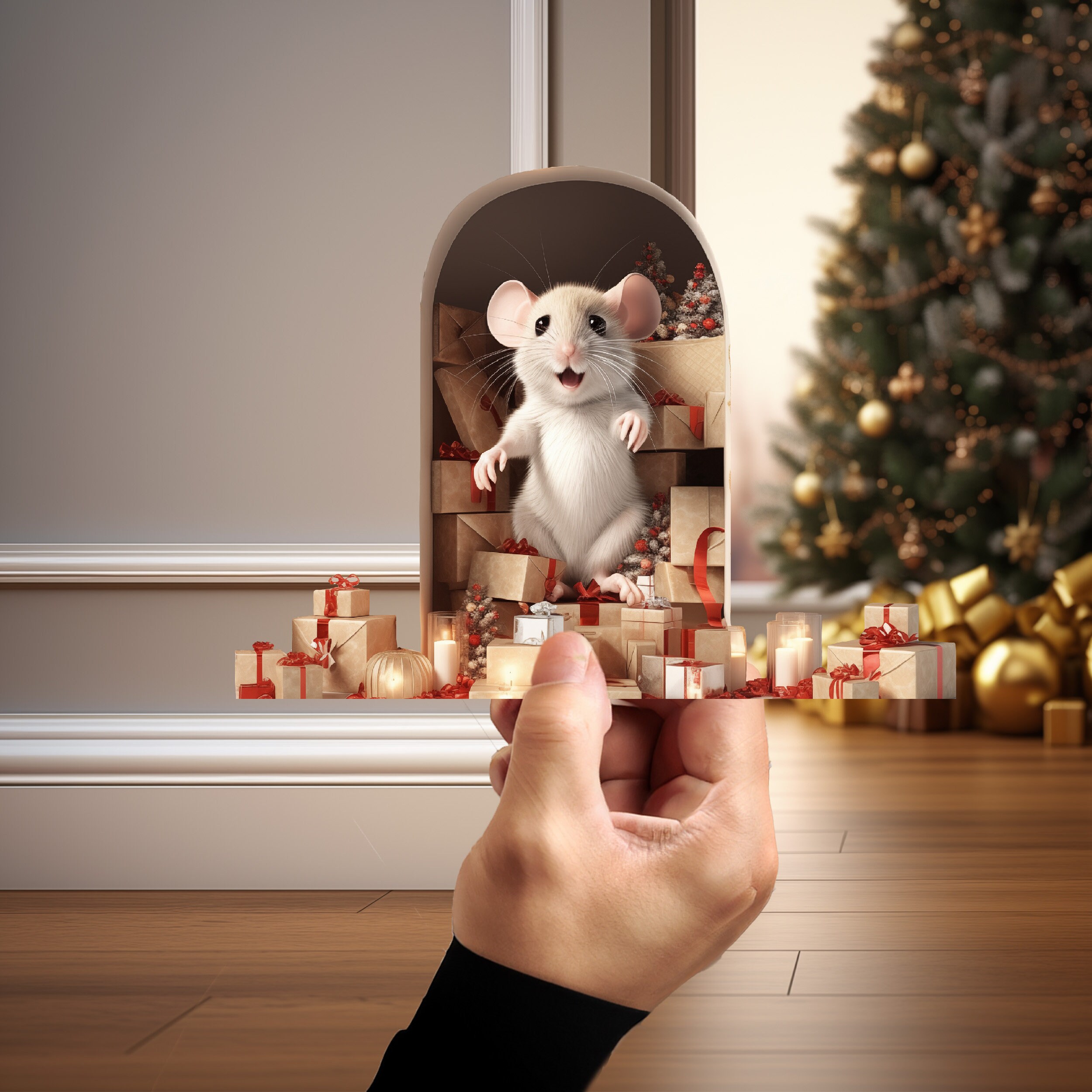 Mouse 3D Hole Wall Sticker Mouse Sticker for Baseboard Christmas Mouse ...