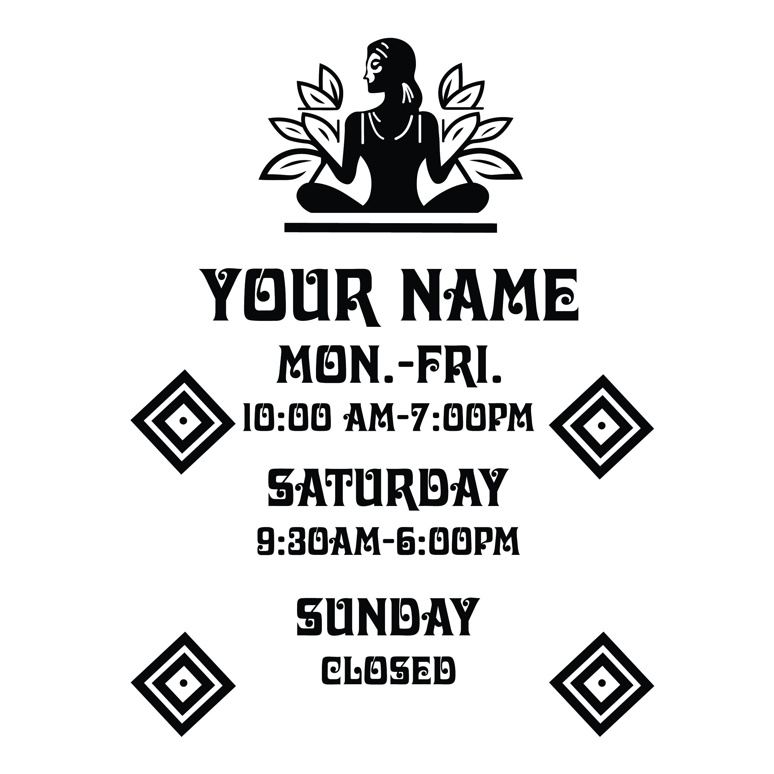 Custom Yoga Studio Door Sign - Personalized Business Hours Decal With ...