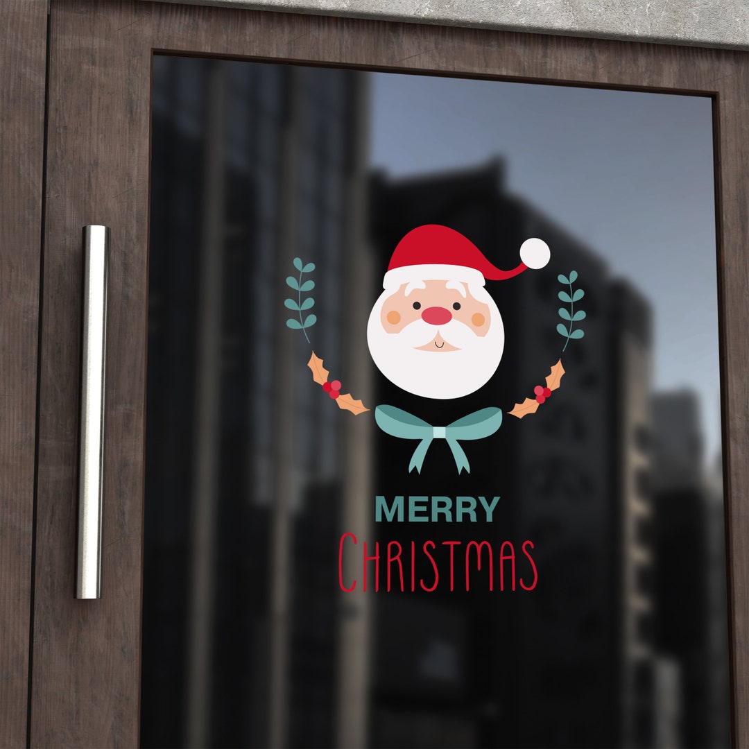 Merry Christmas Custom Text and Santa Claus Decal for Door Windows ...