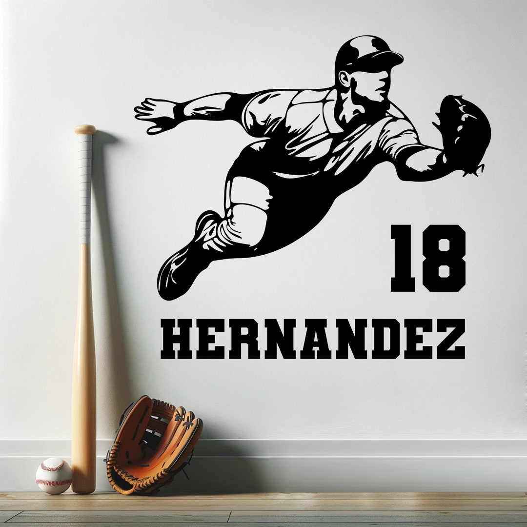 Custom Baseball Player Wall Decal Personalized Baseball Name Decal for ...
