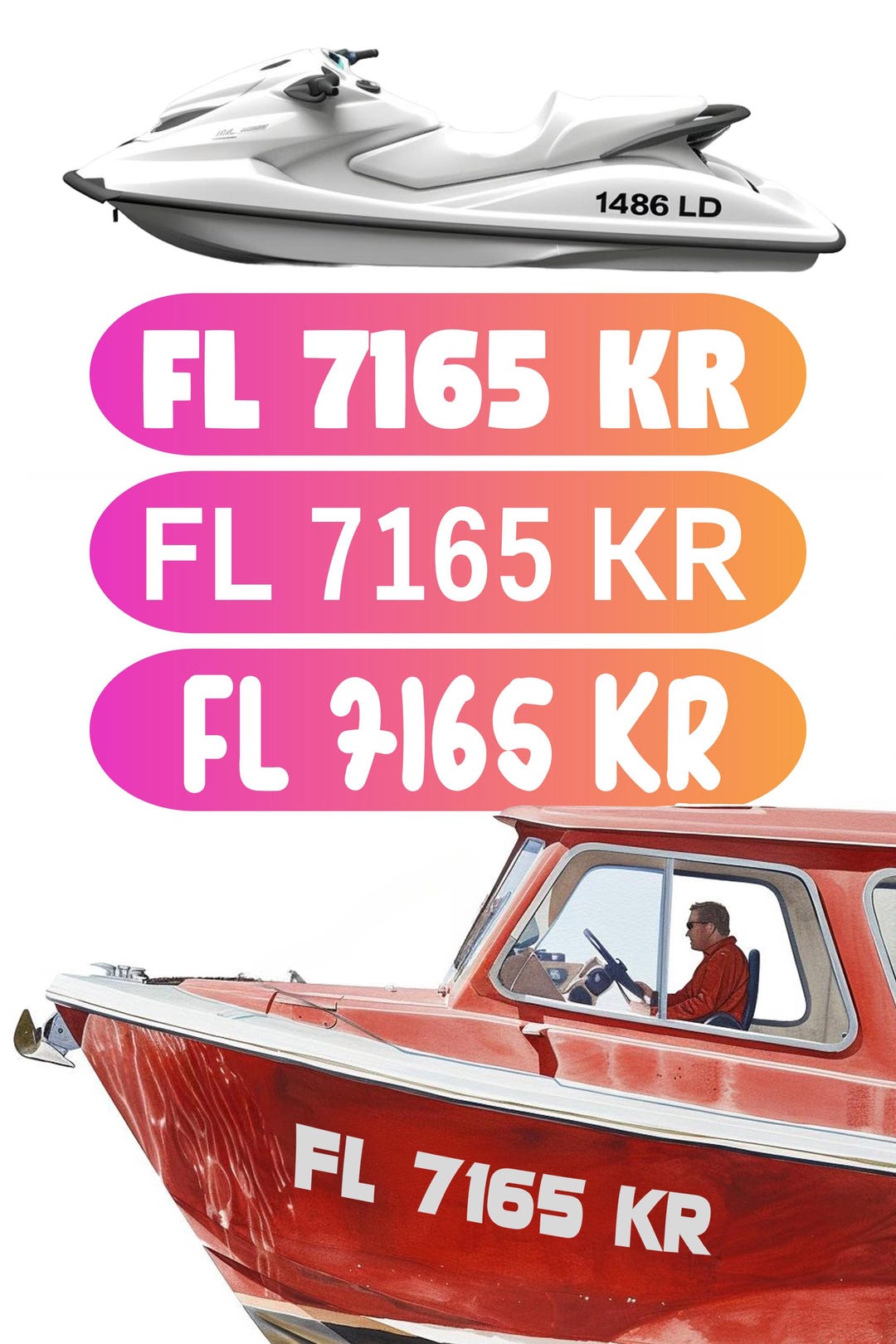 Personalized Boat Lettering & Number Decal - 2 Pack of Boat ...