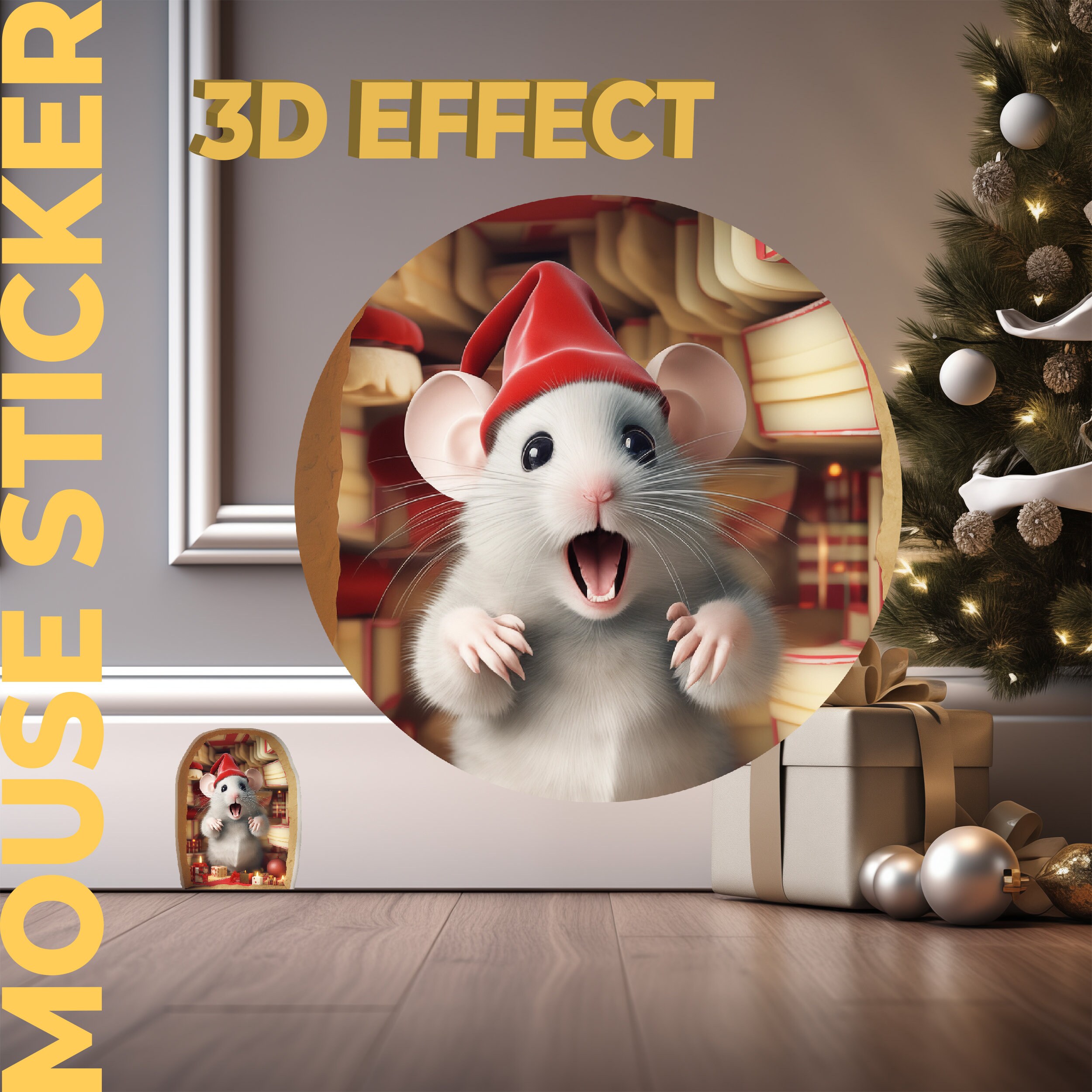 Mouse in the Wall Decal 3D Mouse Hole Wall Stickers Christmas Stair ...